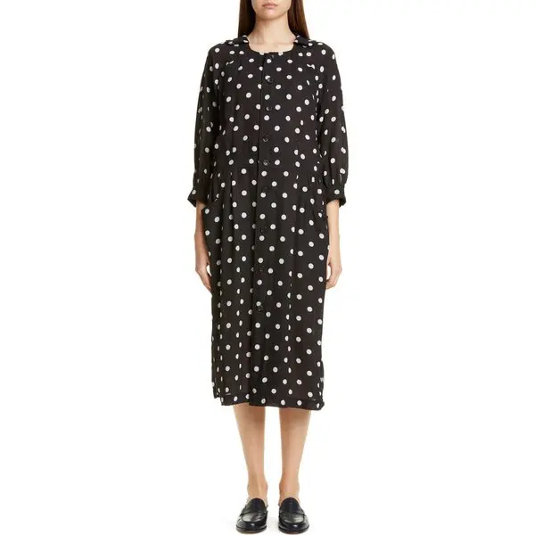 Comme Des Garçons Polka Dot Georgette Button Front Dress
