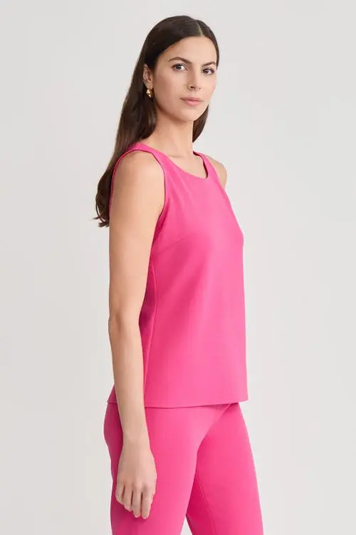 Ming Wang Stretch Deco Crepe Scoop Neck Tank - Carmine Rose