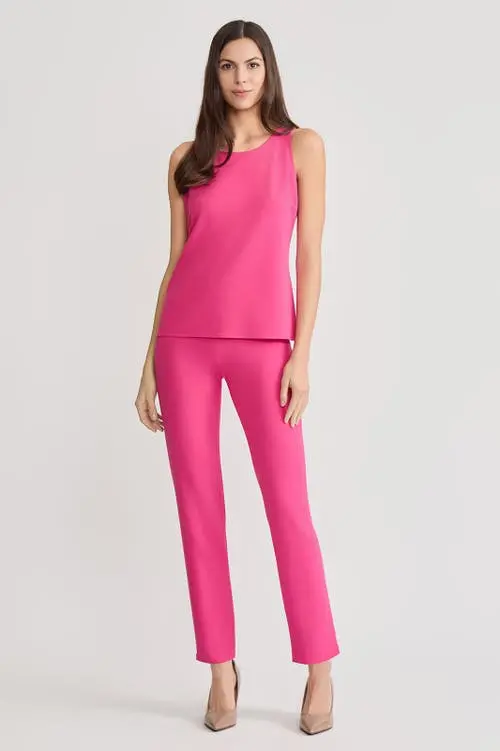 Ming Wang Stretch Deco Crepe Scoop Neck Tank - Carmine Rose
