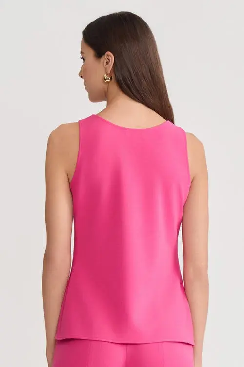 Ming Wang Stretch Deco Crepe Scoop Neck Tank - Carmine Rose
