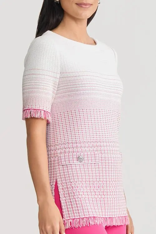 Ming Wang Ombre Fringe Trim Jacquard Knit Tunic