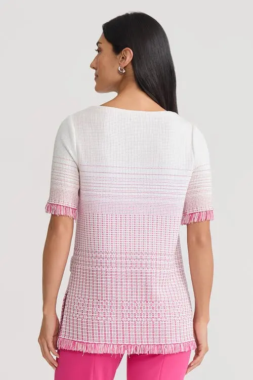 Ming Wang Ombre Fringe Trim Jacquard Knit Tunic