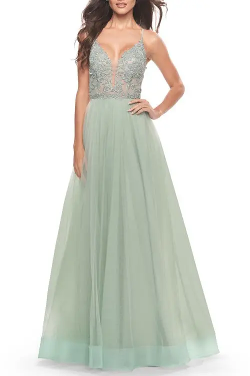 La Femme Tulle Gown With Lace Bodice