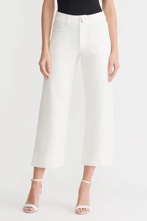 Ming Wang Cropped Wide-leg Jeans With Cuffed Hem - White