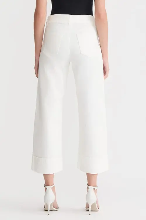 Ming Wang Cropped Wide-leg Jeans With Cuffed Hem