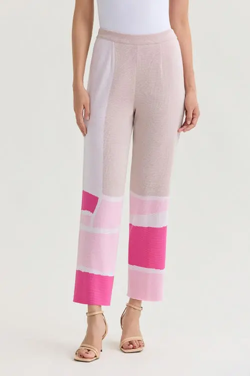Ming Wang Soft Knit Colorblock Ankle Pants