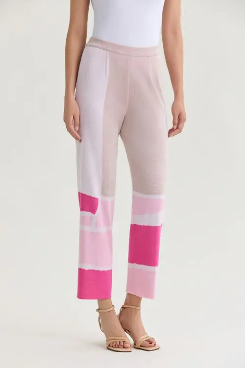 Ming Wang Soft Knit Colorblock Ankle Pants