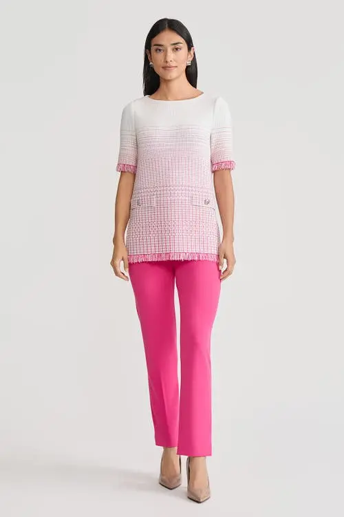 Ming Wang Jacquard Knit Tunic With Fringe Trim