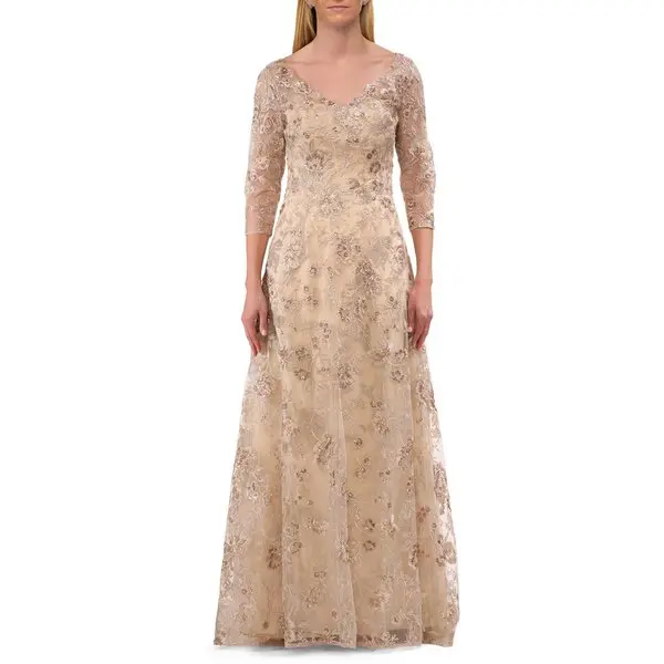 LABOMME Lace Mother Of The Bride Gown With V Neckline - Champagne