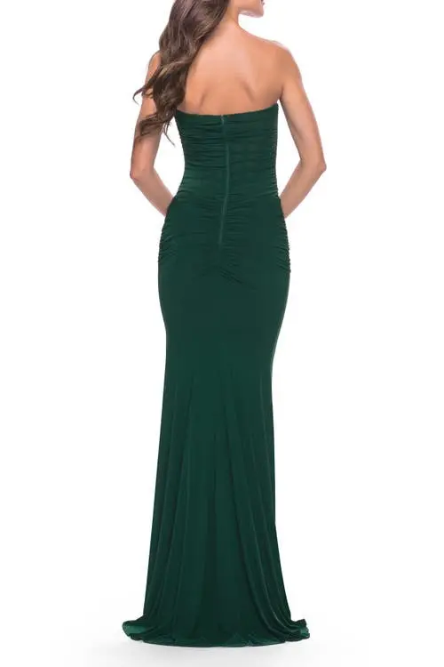 La Femme Strapless Net Jersey Dress
