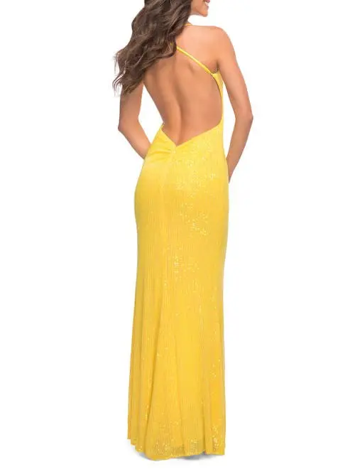 La Femme Sequin Dress With Open Back