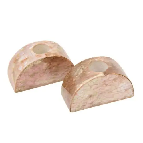 KUBO Half Moon Mother Of Pearl Candle Holdersset Of 2 - Blush