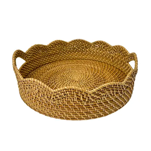 KUBO Lily Round Scalloped Rattan Serving Tray