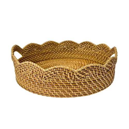 KUBO Lily Round Scalloped Rattan Serving Tray