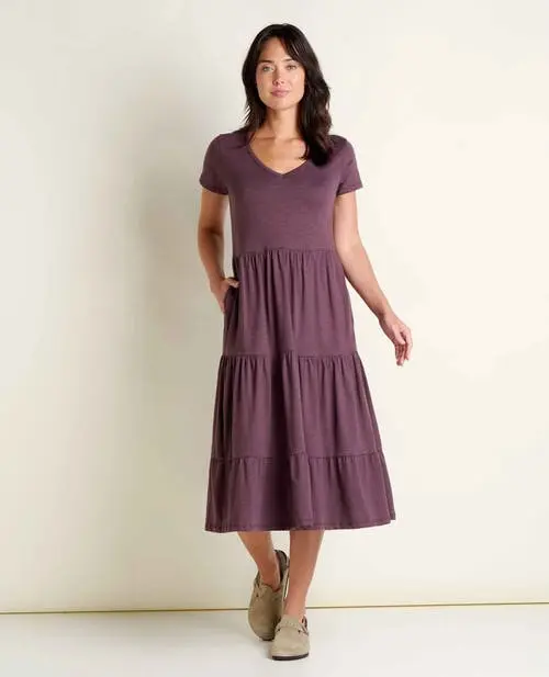 TOAD & CO Tiered Midi Dress With V-neck And Pockets - Raisin
