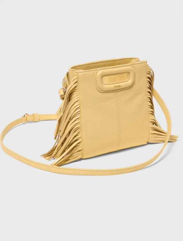 Maje Matte Crackled Leather Mini Bag With Fringe