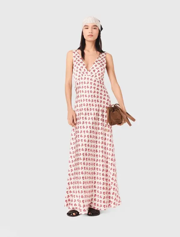 Maje Patterned Silk Maxi Dress
