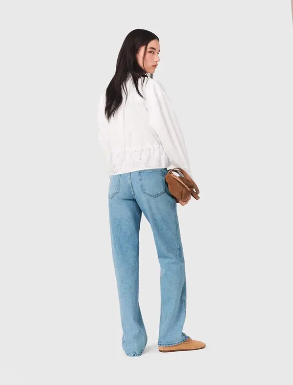Maje Cotton Straight Leg Jeans With Chain Detail