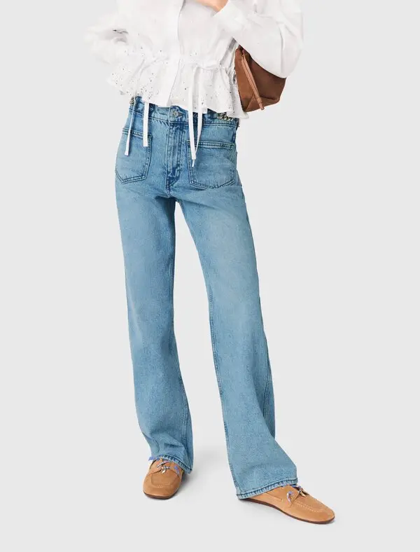 Maje Cotton Straight Leg Jeans With Chain Detail