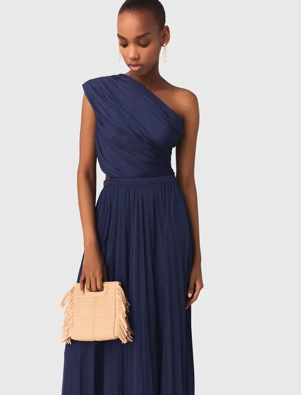 Maje Asymmetrical Pleated Maxi Dress - Navy