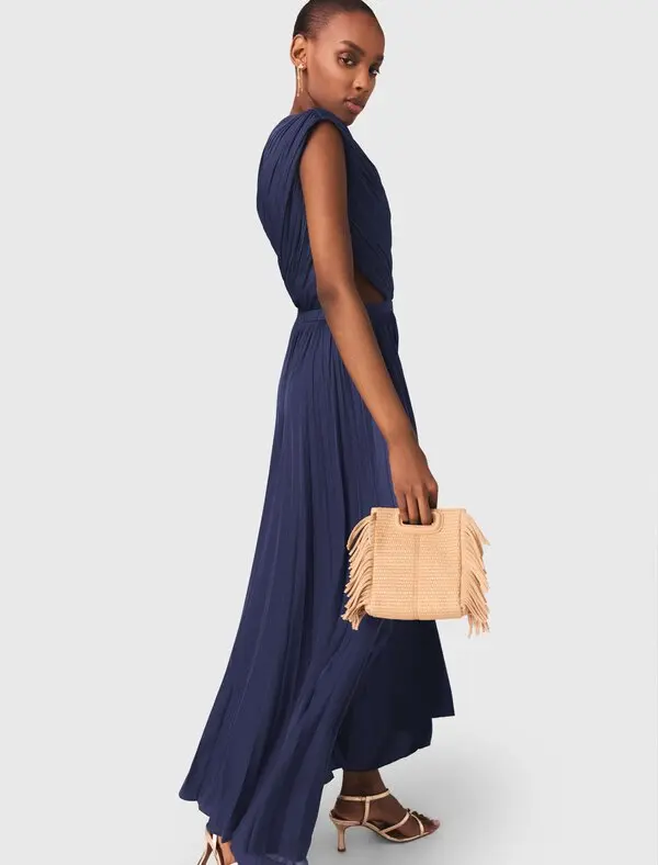 Maje Asymmetrical Pleated Maxi Dress - Navy