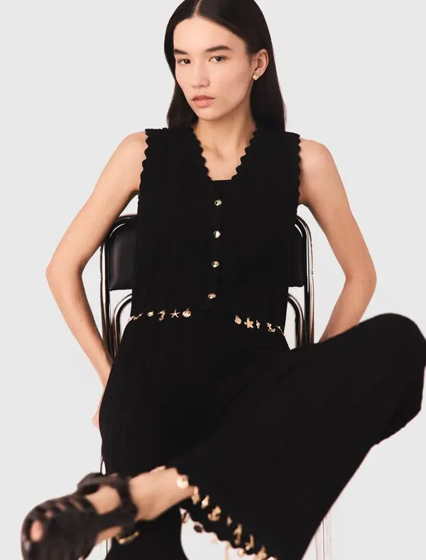 Maje Sleeveless Knit Waistcoat With Embellishments