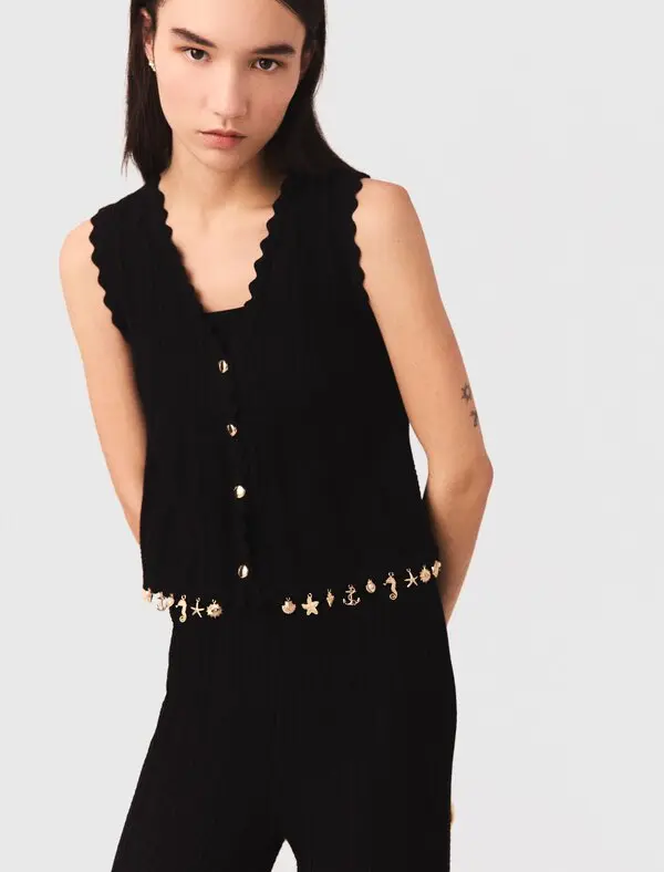 Maje Sleeveless Knit Waistcoat With Embellishments