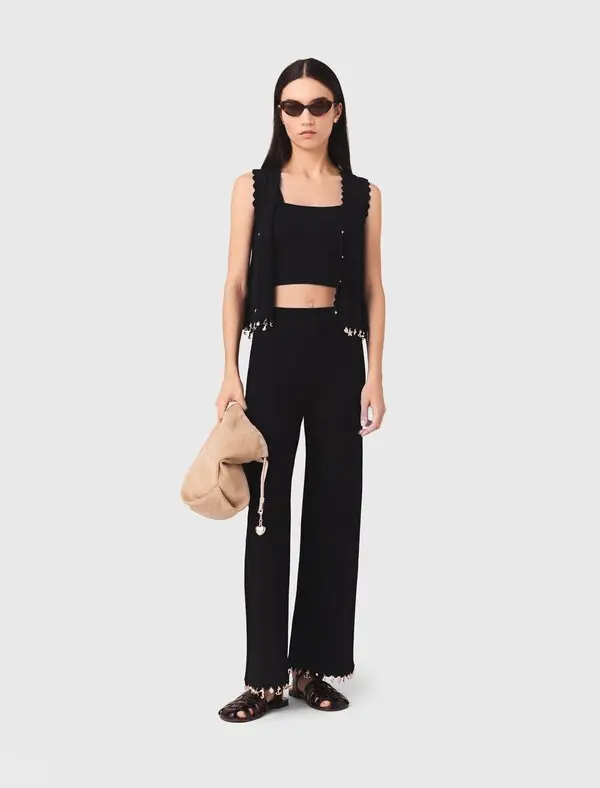 Maje Jewelled Knit Wide-leg Trousers
