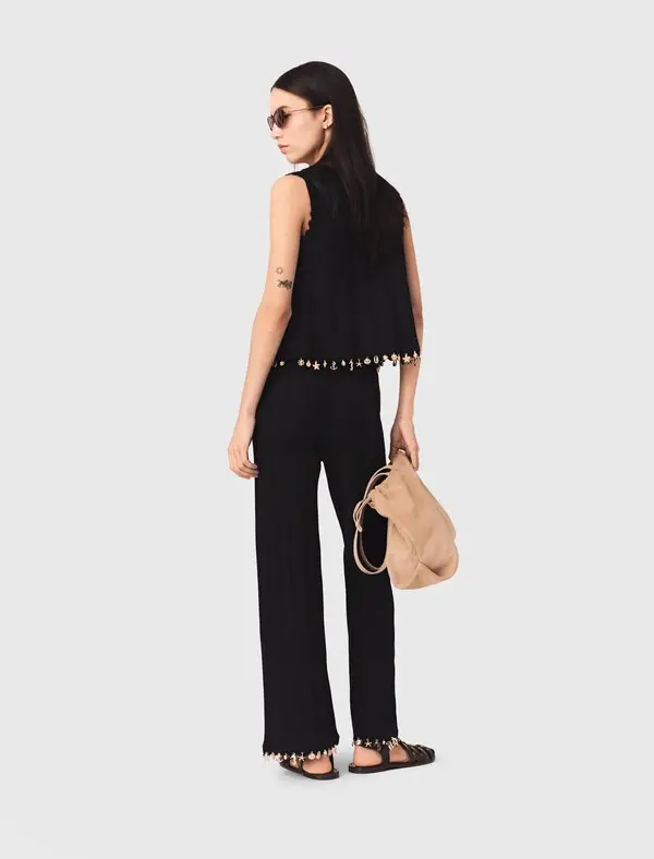 Maje Jewelled Knit Wide-leg Trousers