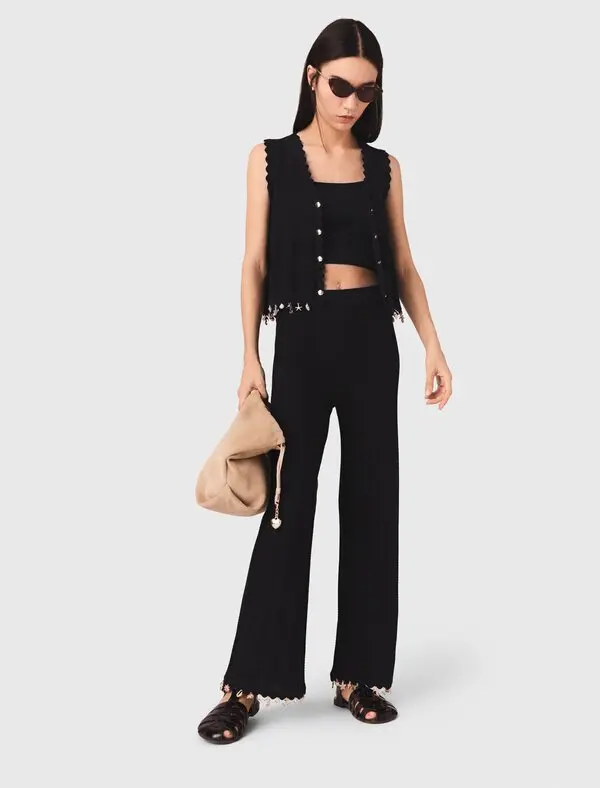 Maje Jewelled Knit Wide-leg Trousers