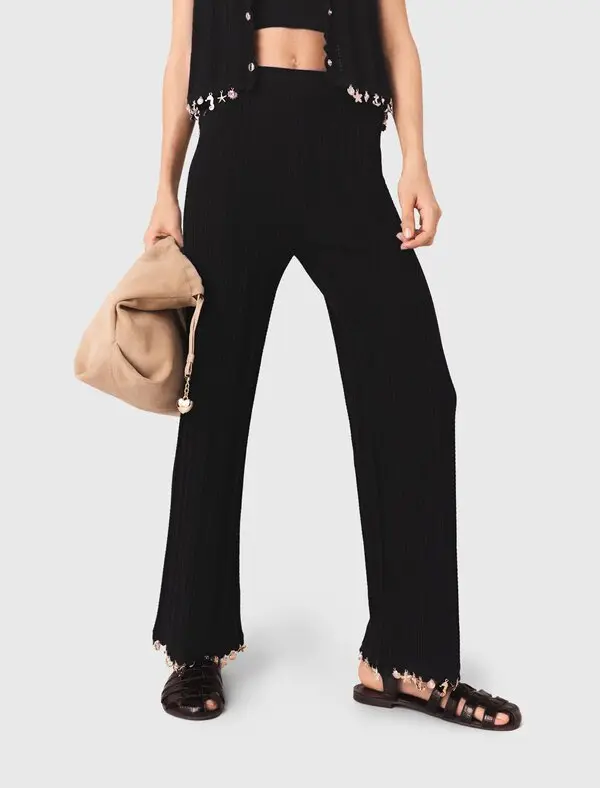 Maje Jewelled Knit Wide-leg Trousers