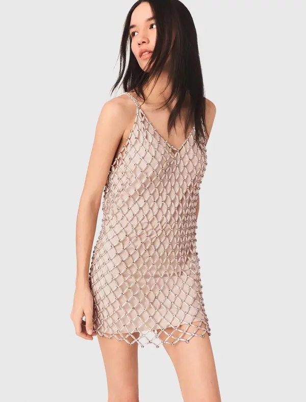 Maje Embellished Beaded Mini Dress - Ecru