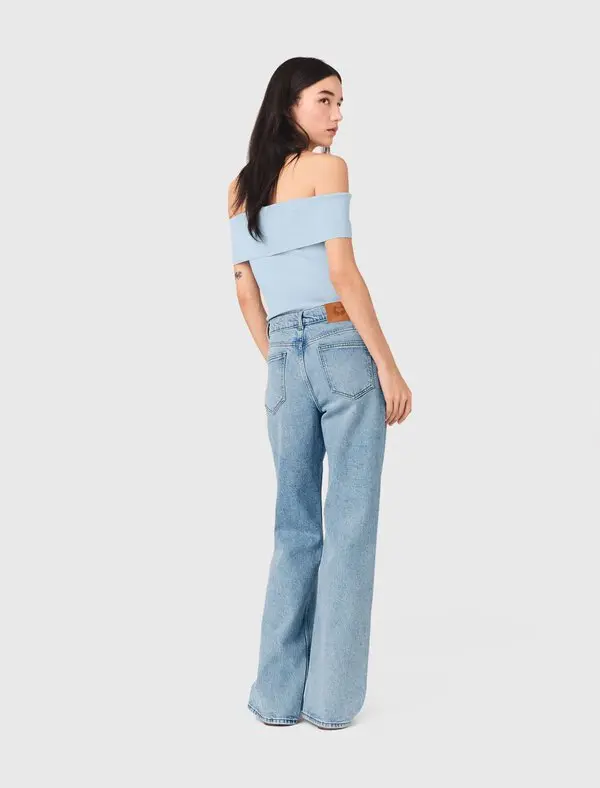 Maje Bardot Rib Knit Off-the-shoulder Top
