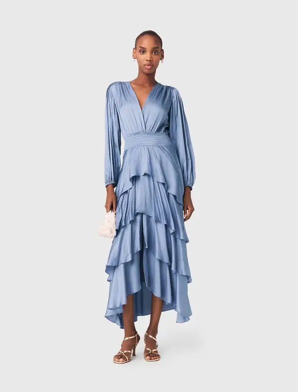 Maje Ruffled Maxi Dress - Blue / Grey