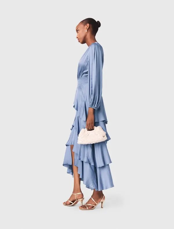 Maje Ruffled Maxi Dress - Blue / Grey