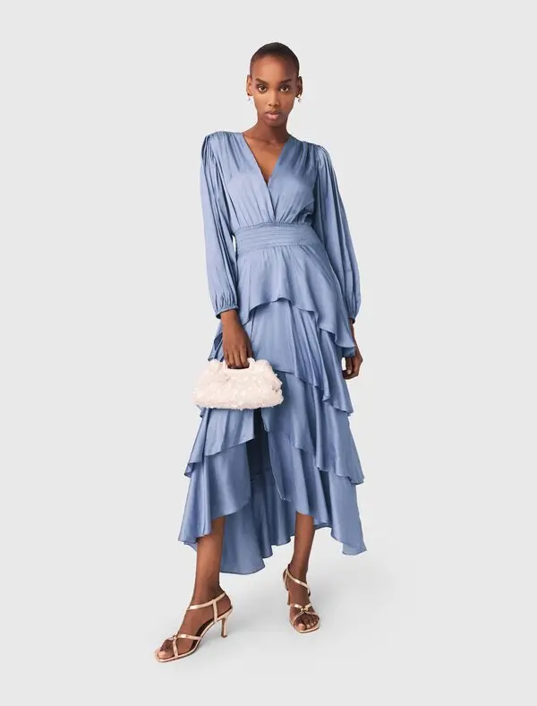 Maje Ruffled Maxi Dress - Blue / Grey