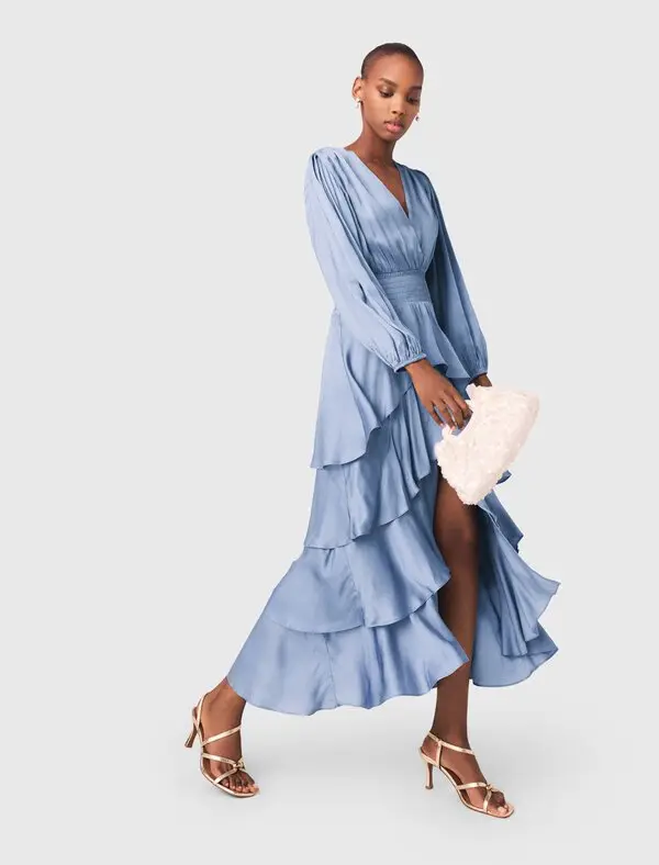 Maje Ruffled Maxi Dress - Blue / Grey