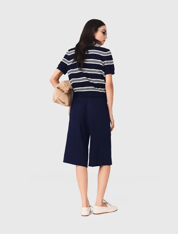 Maje Striped Knit Polo With Rhinestone Collar - Ecru/navy Blue
