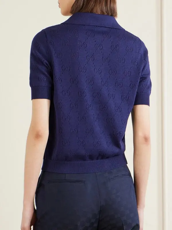 Gucci Perforated Silk And Cotton-blend Polo Top