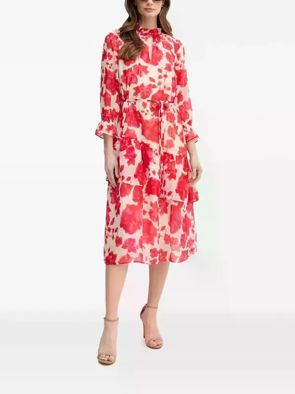 MARC AUREL Ruffled Floral-print Midi Dress - Red