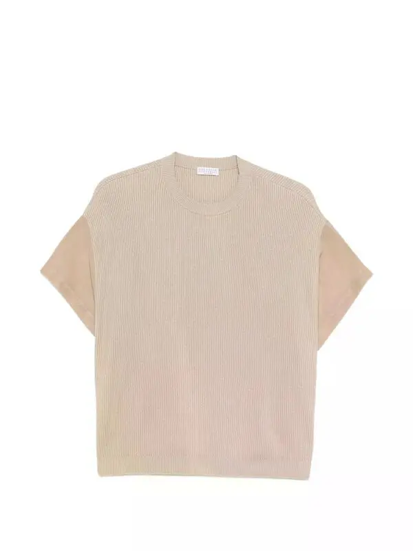 Brunello Cucinelli Panelled Ribbed T-shirt - Neutrals