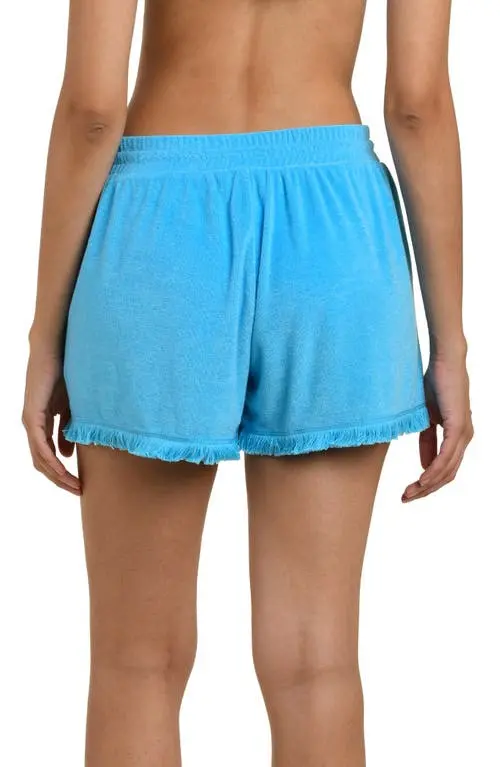 La Blanca Fringe Drawstring Terry Shorts - Sky