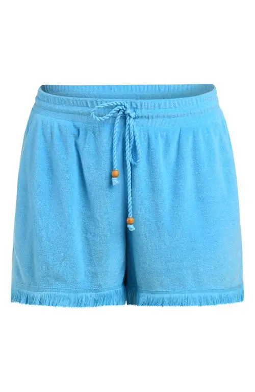La Blanca Fringe Drawstring Terry Shorts - Sky
