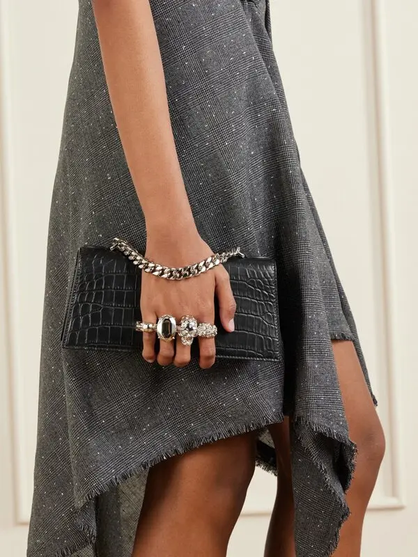 Alexander McQueen Jeweled Satchel Mini Embellished Croc-effect Leather Shoulder Bag