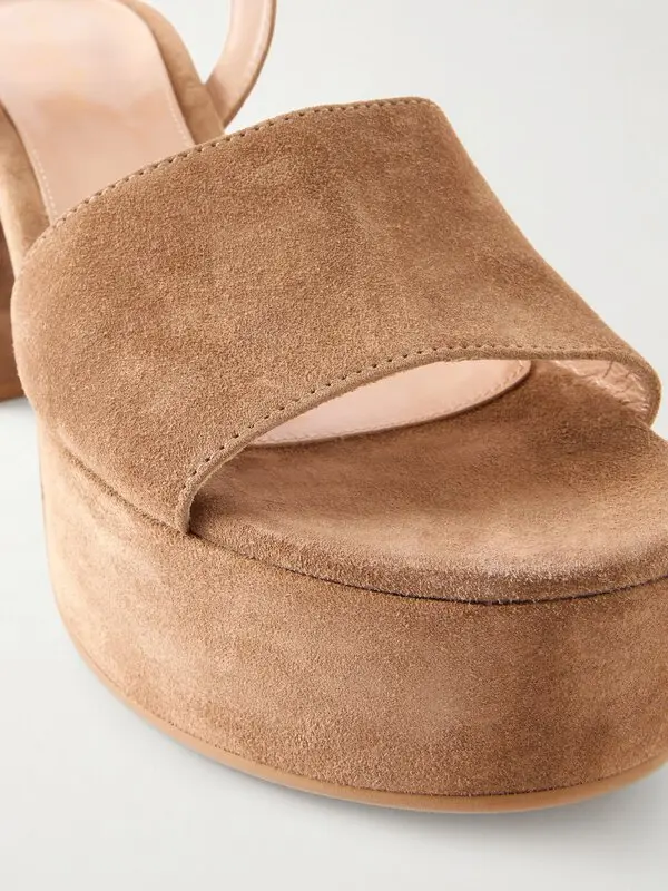 GIANVITO ROSSI Carol 35 Suede Platform Sandals - Neutrals