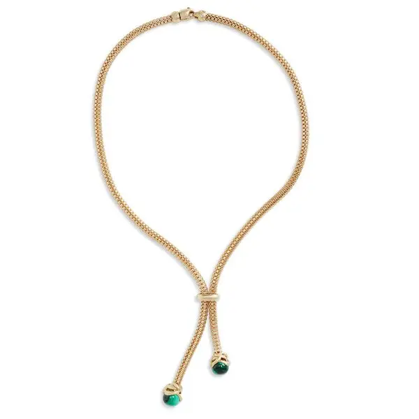 TOSCANO 14k Yellow Gold Lariat Necklace With Malachite - Green