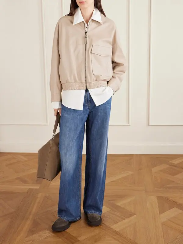 Brunello Cucinelli Leather Jacket - Neutrals