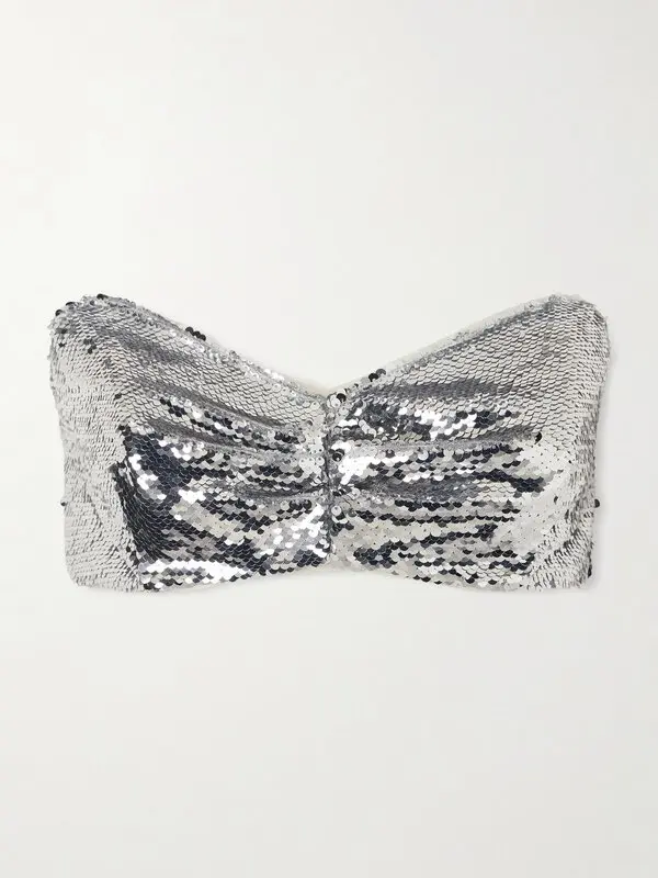 Simone Rocha Sequined Tulle Cropped Top - Silver