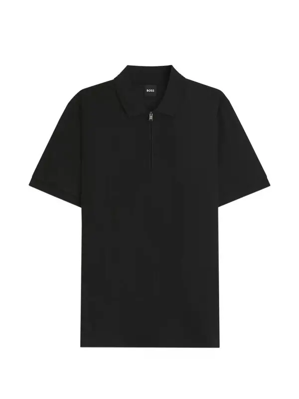 BOSS Zip-fastening Textured Polo Shirt - Black