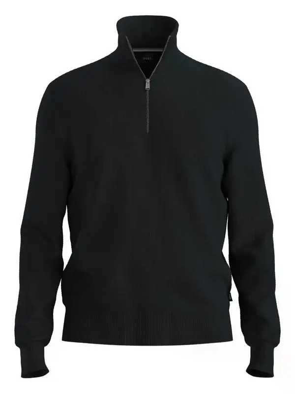 BOSS Textured Zip Sweater - Black
